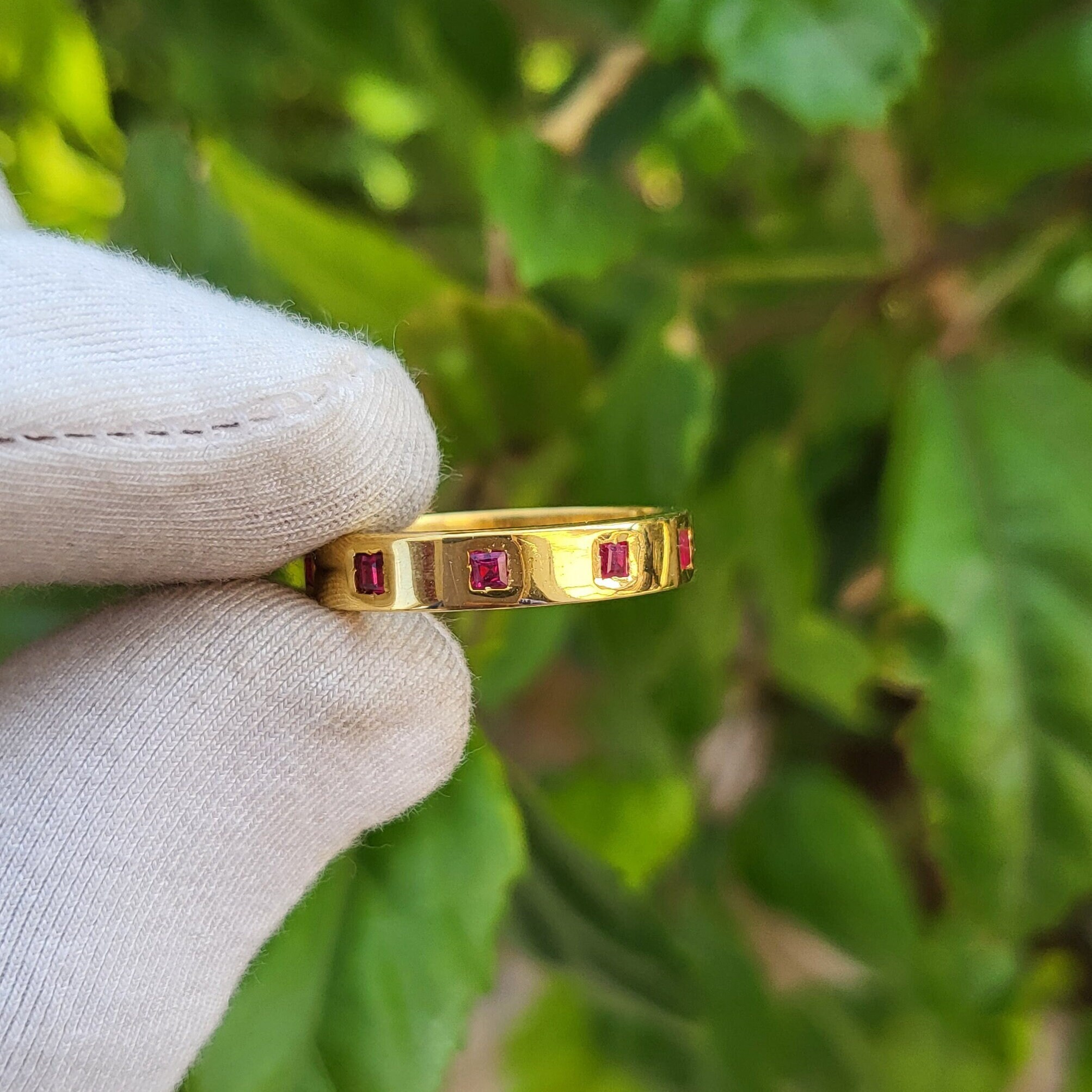 Princess Cut Ring Natural Ruby Ring Engagement Ring in 18k Solid Gold ...