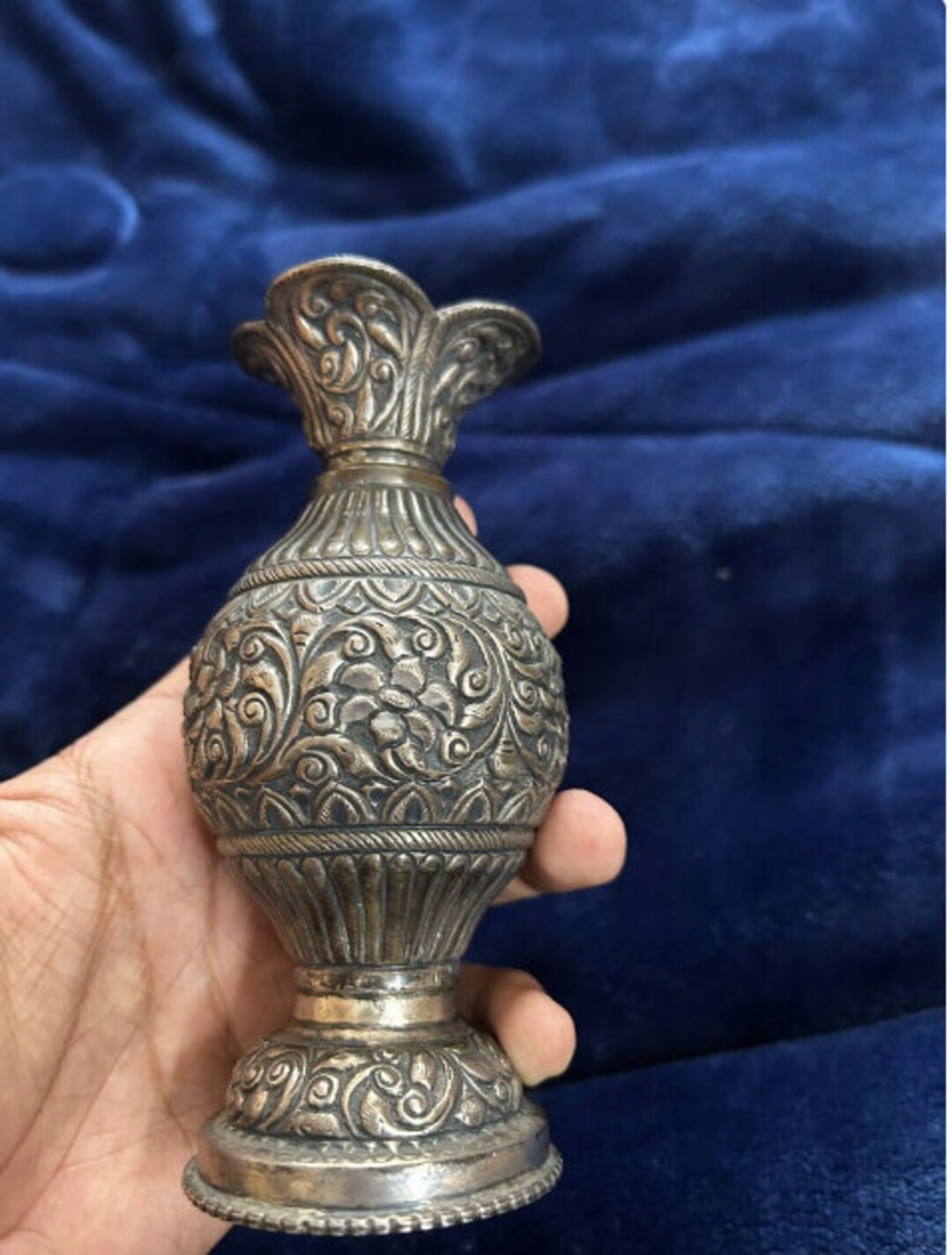 925 Sterling Silver Antique Ethnic Flower Vase Handicrafted for Home ...
