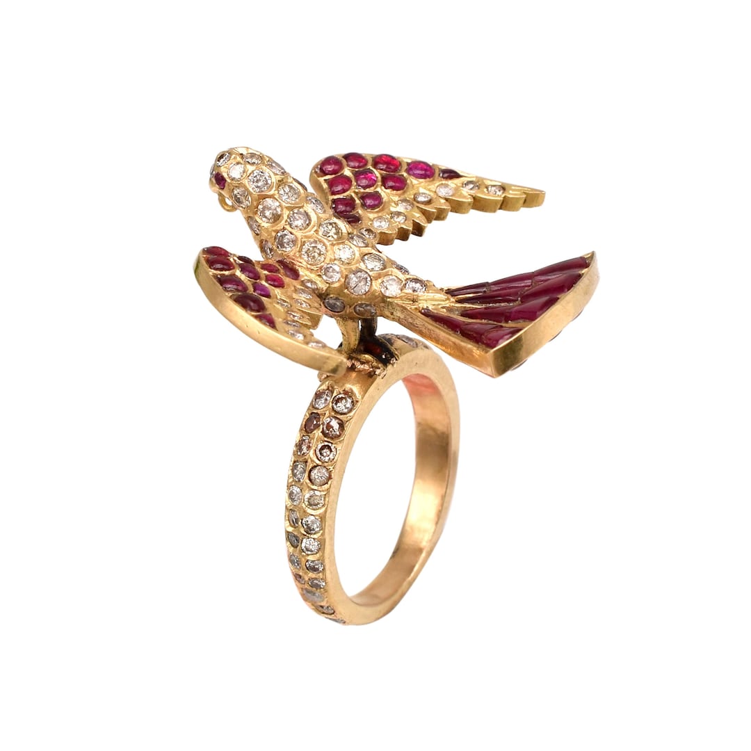 Diamond Bird Ring in 18k Solid Gold Ring Natural Ruby Ring, Diamond ...