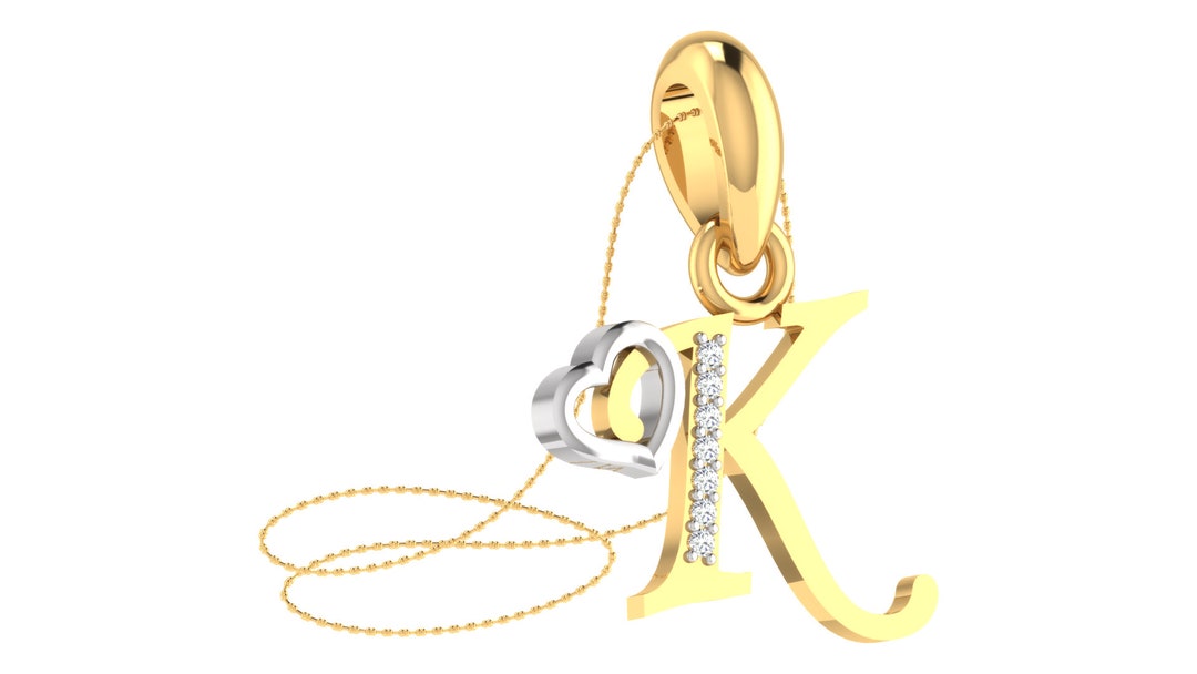 Solid 18k Gold Pendant K Initial Pendant, Pave Diamond K Letter Jewelry ...