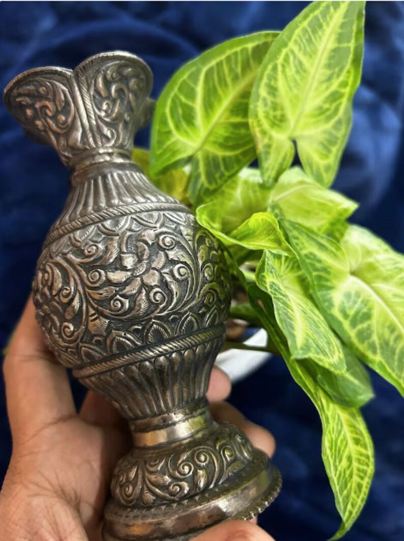 925 Sterling Silver Antique Ethnic Flower Vase Handicrafted for Home ...
