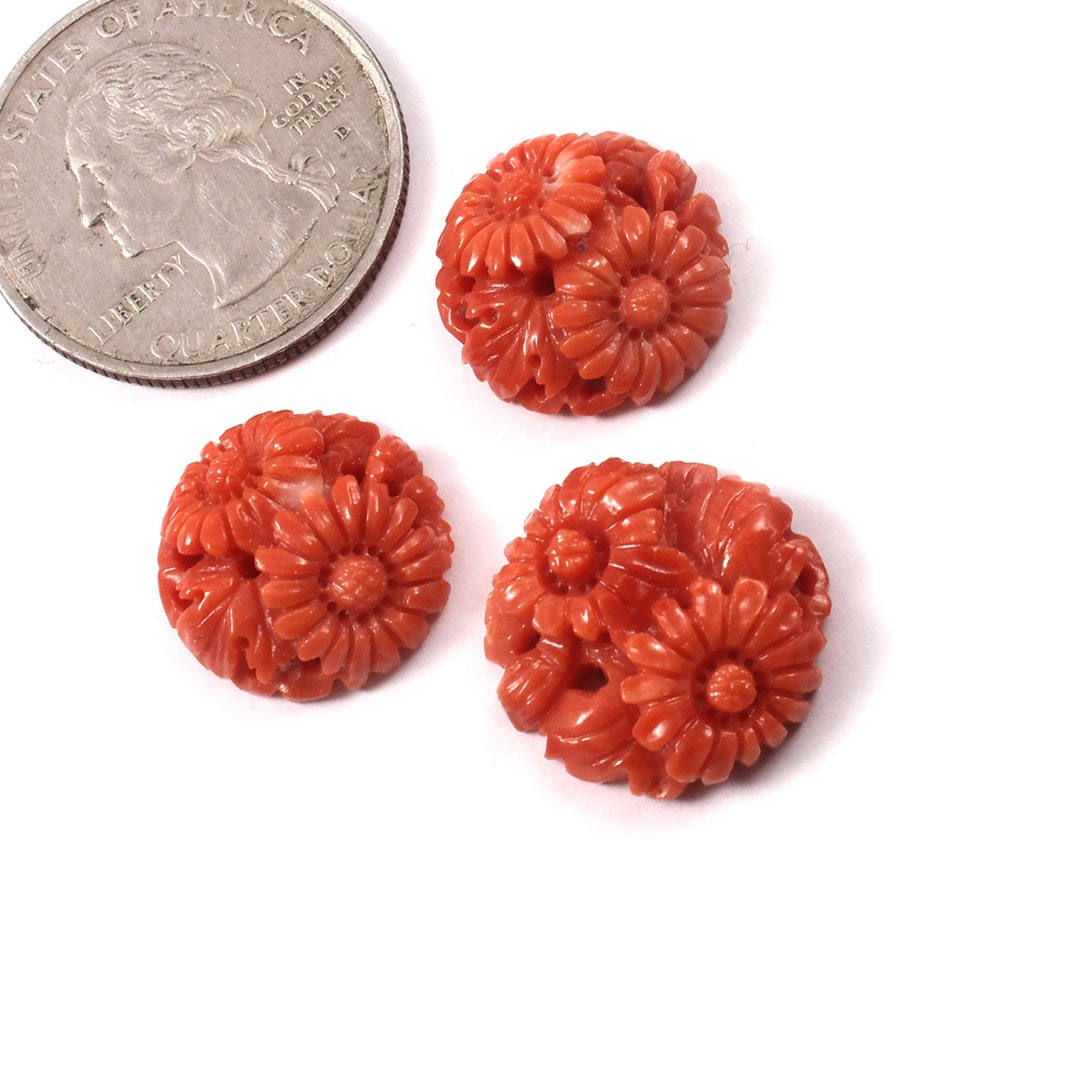 Rare Antique Japanese Carved Momo Coral Flower for Earrings/ Pendant ...