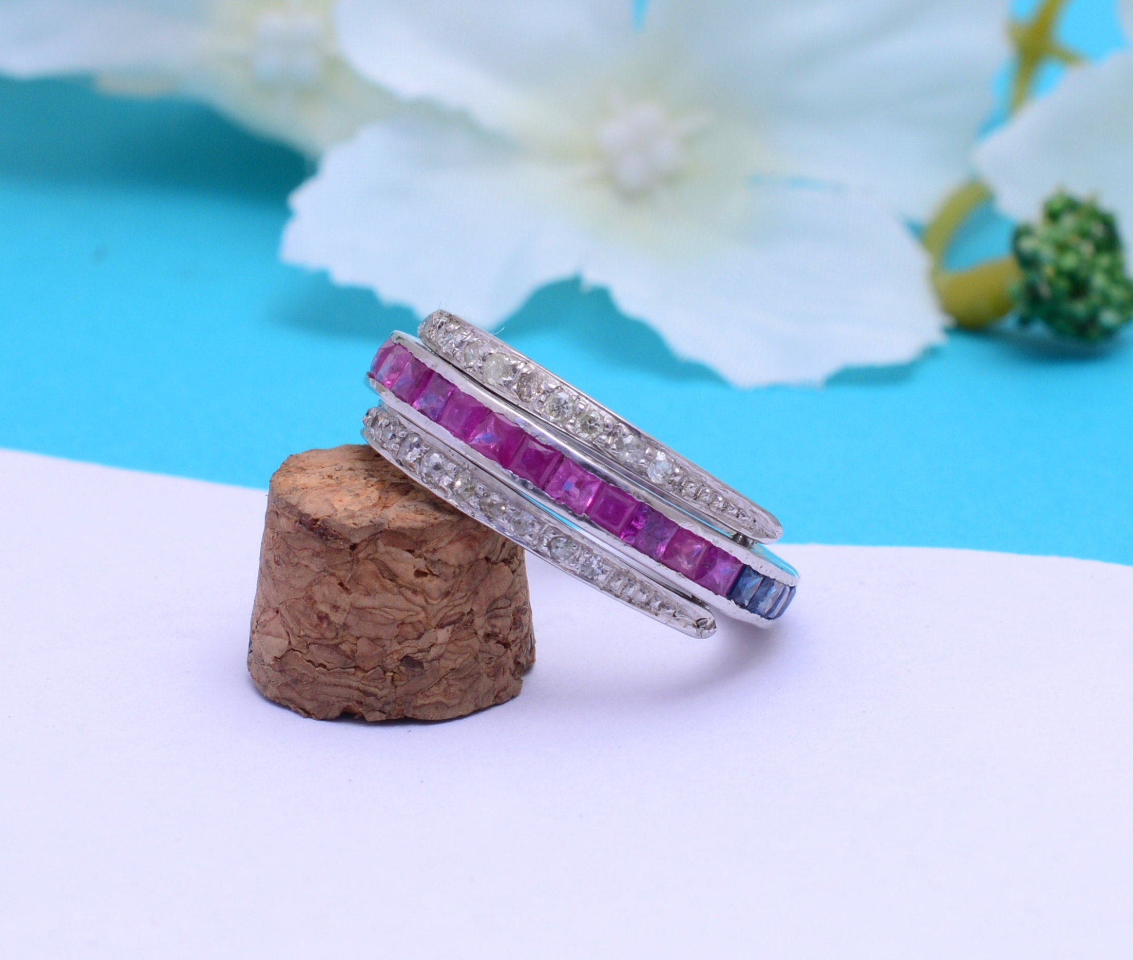 Natural Blue Sapphire Ruby Ring Full Eternity Changeable - Etsy