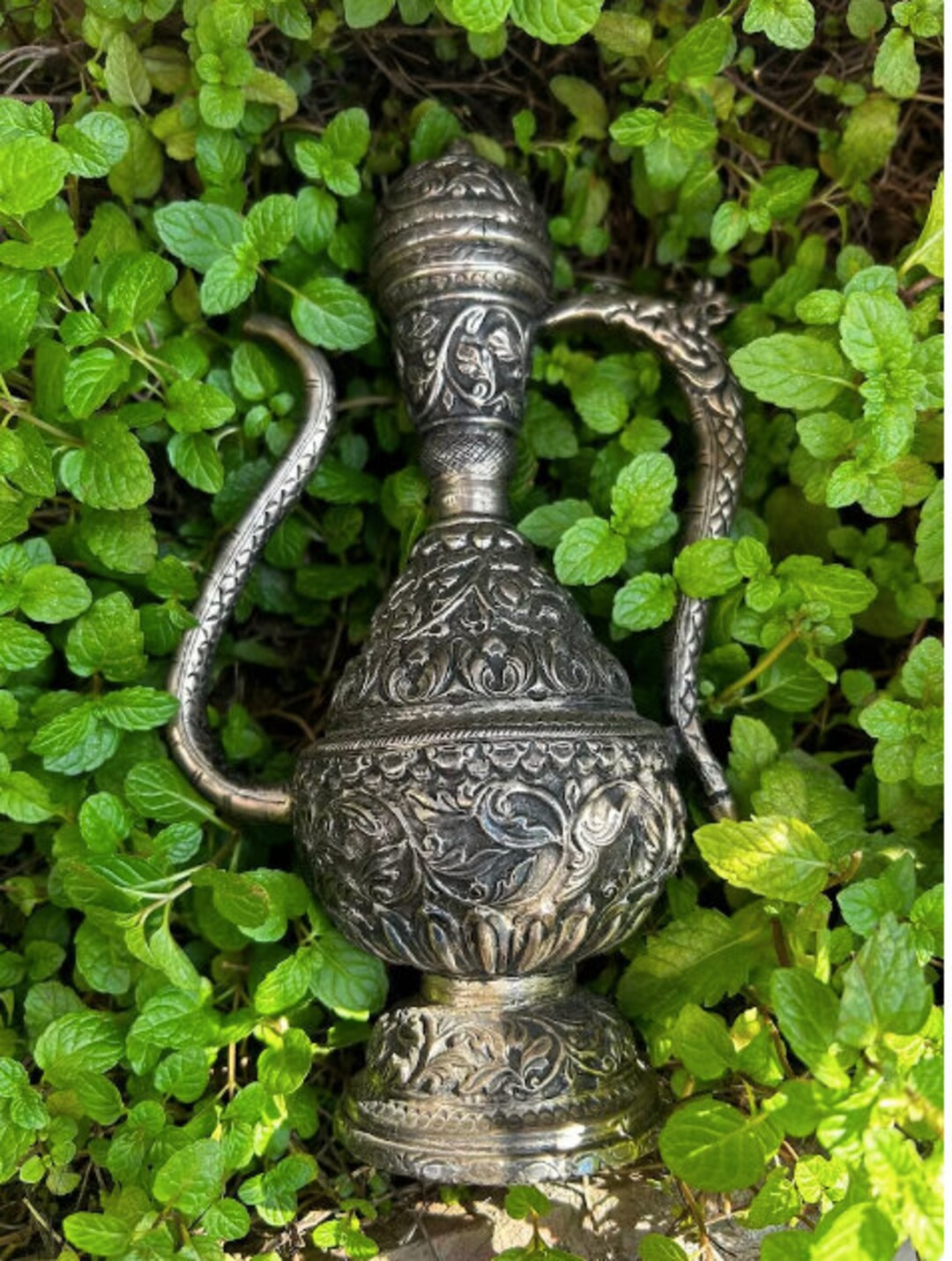 Vintage Surahi Vase Silver Jug Unique Engraved Mughal Indian Decorative ...