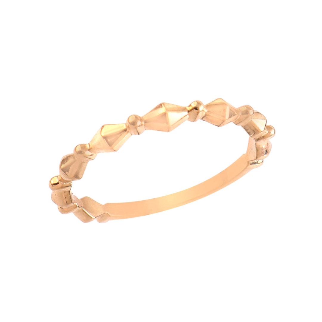 18K Solid Gold Eternity Pyramid Band Ring Pyramid Stacking Ring, Thick ...
