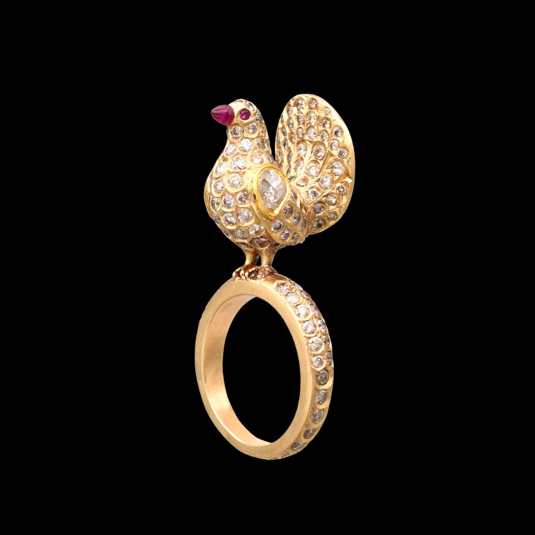 Pigeon Ring in 18k Gold Ring, Diamond Pigeon Ring, Gold Bird Ring, Bird ...