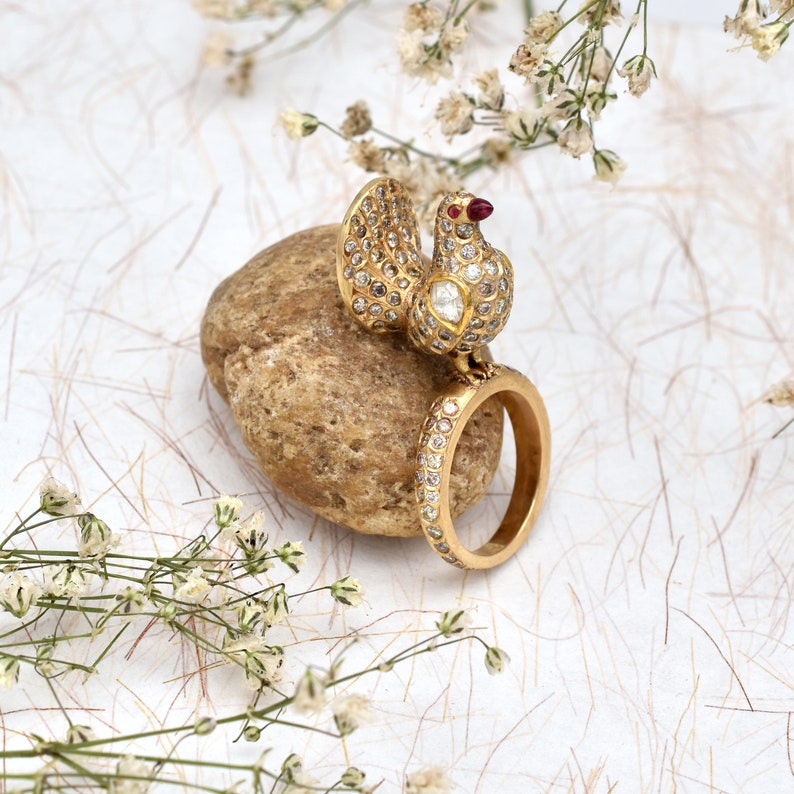 Pigeon Ring in 18k Gold Ring Diamond Pigeon Ring Gold Bird - Etsy