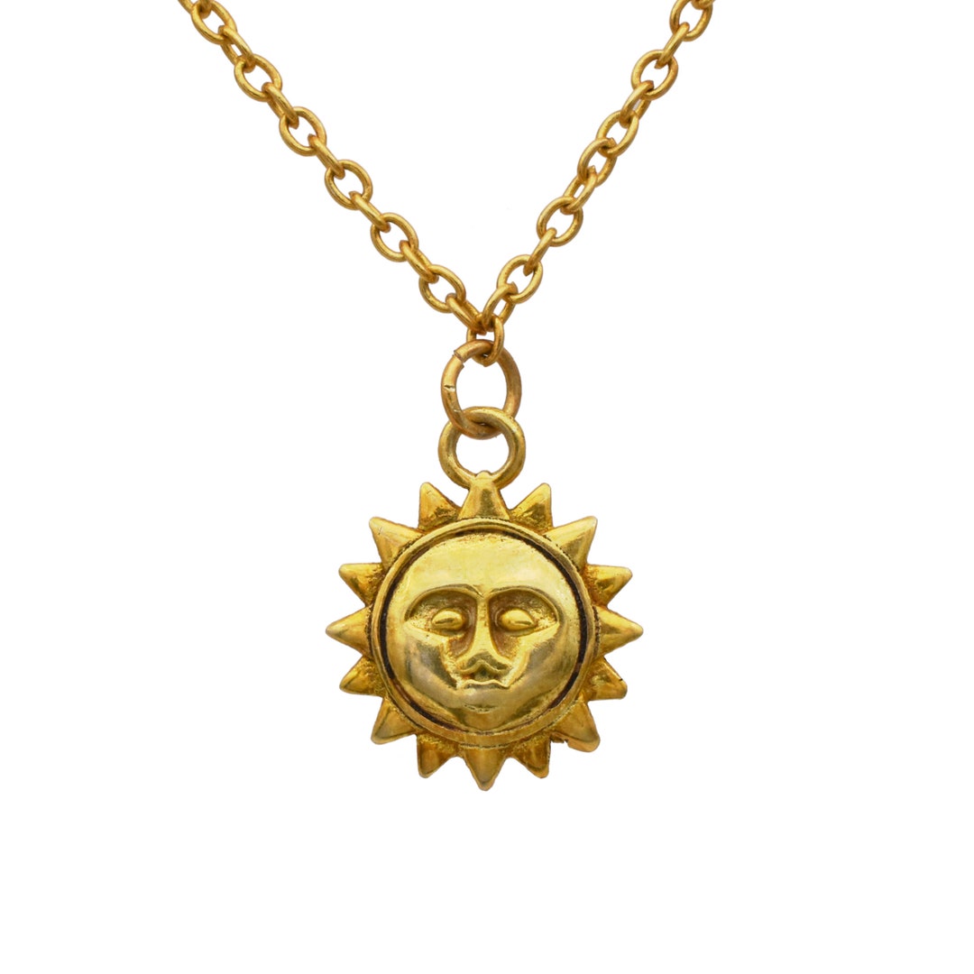 Sun Pendant in 18k Solid Gold, Sun Celestial Charm Pendant, Round Sun ...