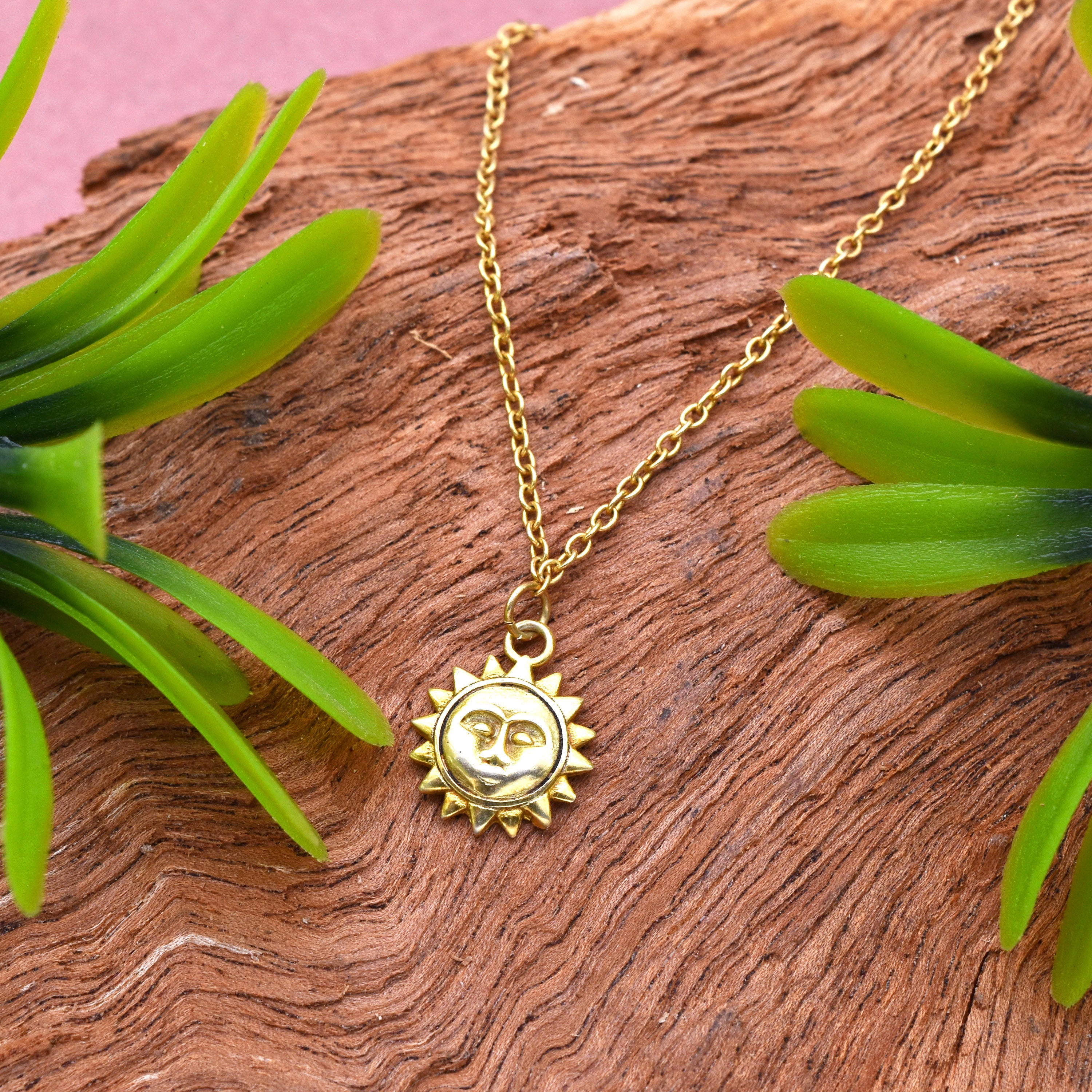 Sun Pendant in 18k Solid Gold Sun Celestial Charm Pendant - Etsy