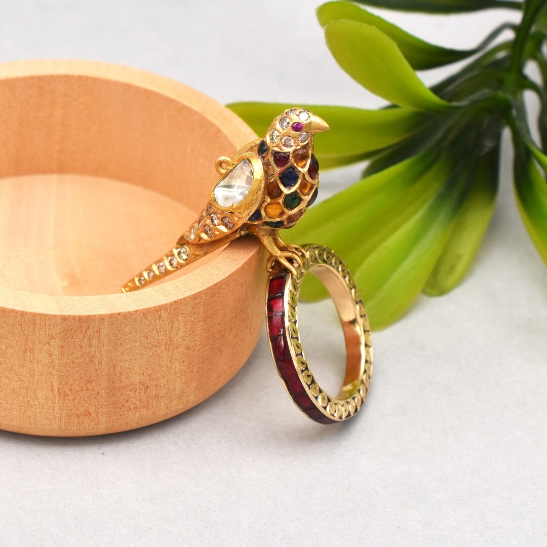 Parrot Ring Natural Multi Sapphire Ring, Ruby Ring, in 14k Solid Gold ...