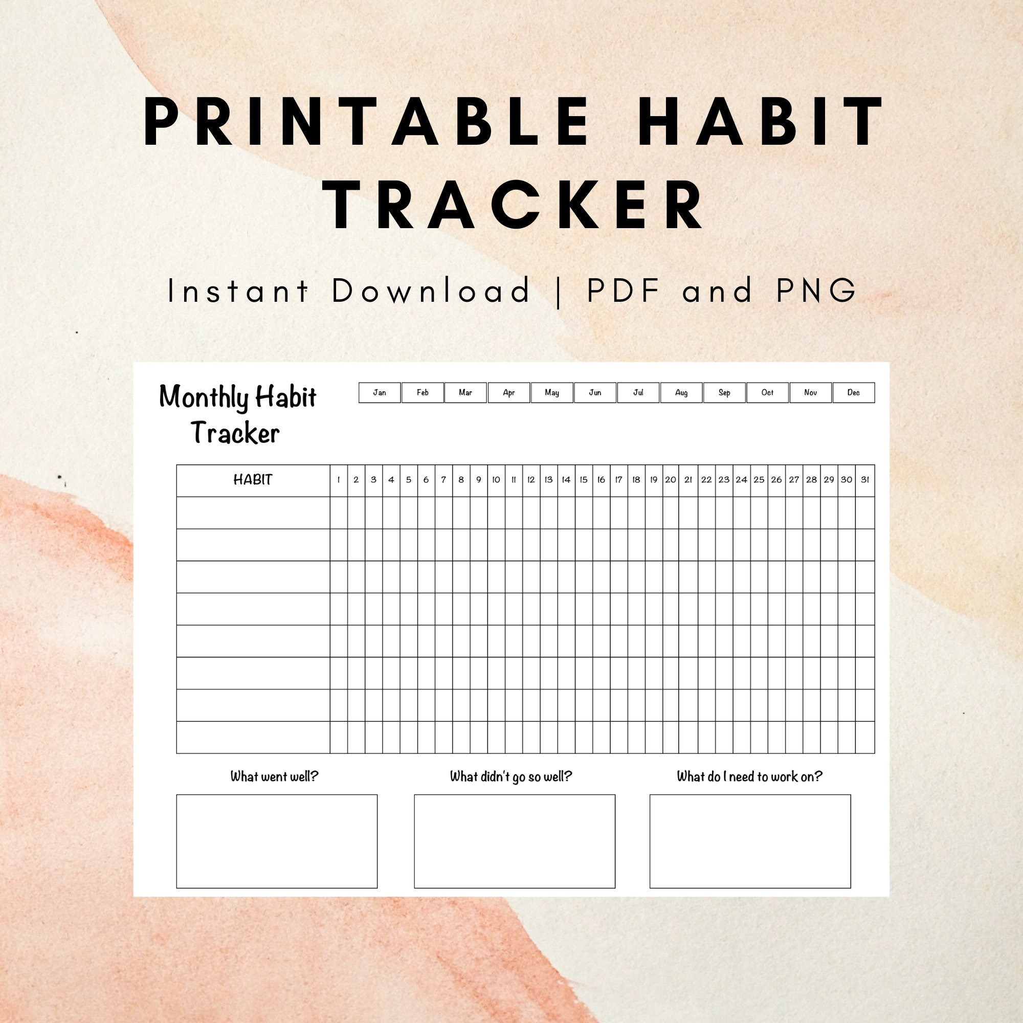 Digital Goal Tracker | Printable Habit Planner | Monthly Habit Tracker ...