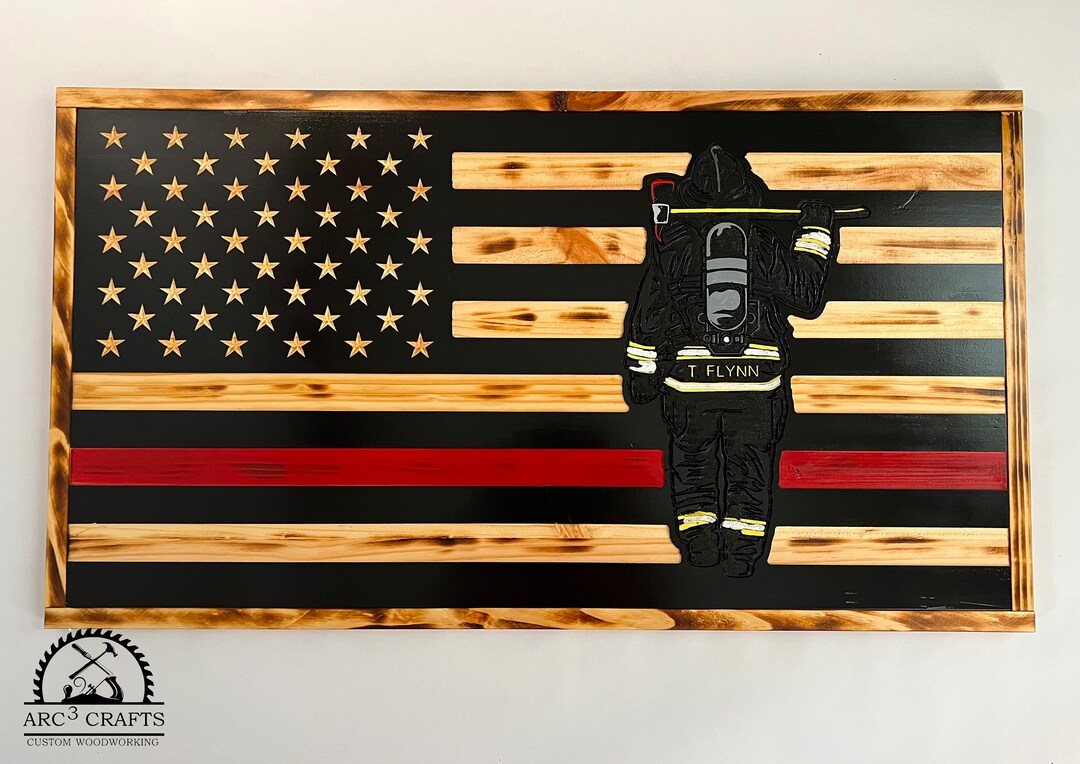 Firefighter Wooden American Flag Firefighter Gift Firefighter ...