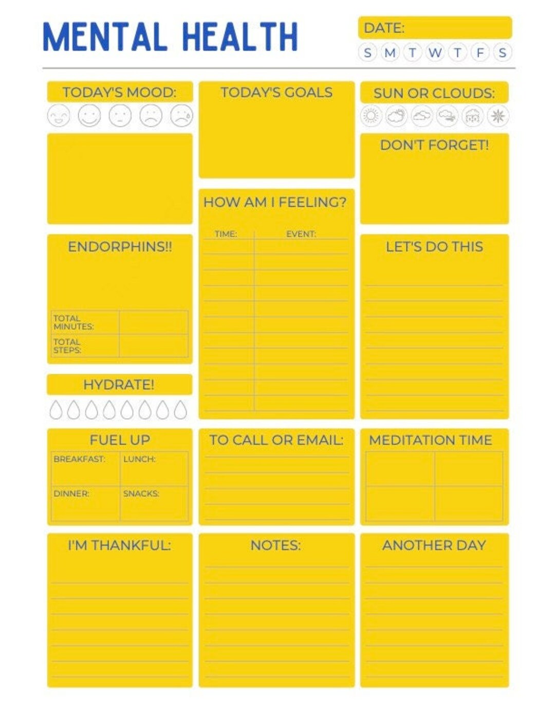 Mental Health Whole Body, Meal Planner, Daily Planner, Mood Tracker PDF ...