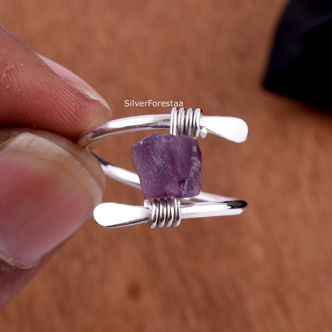 Rough Amethyst Ring, 925 Sterling Silver Ring, Gemstone Ring, Raw Crystal Ring, Natural Amethyst ...