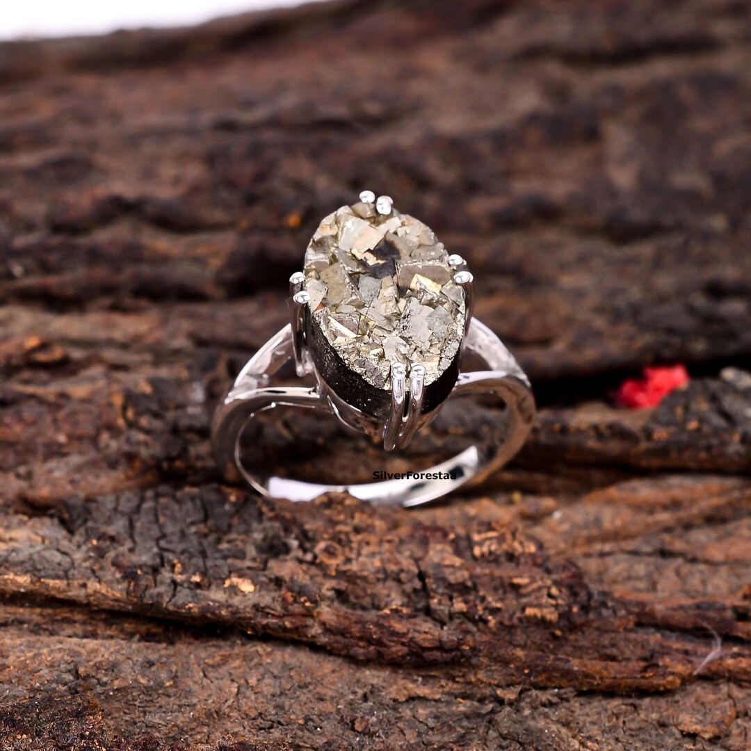 Raw Pyrite Gemstone Ring: Oval Stone, 925 Sterling Silver - Etsy