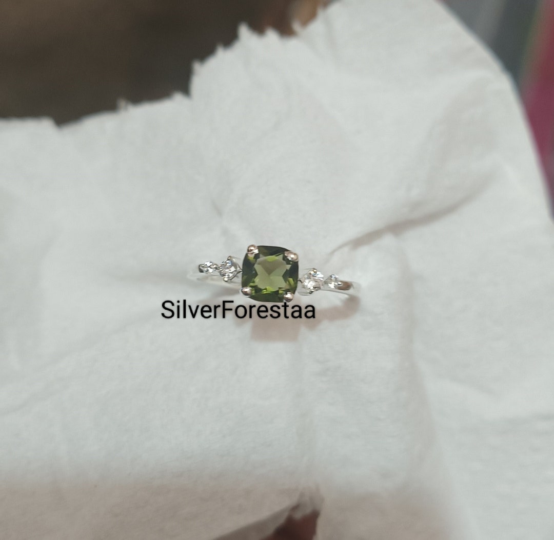 Natural Cut Moldavite Silver Ring Moldavite 925 Sterling Silver Ring ...