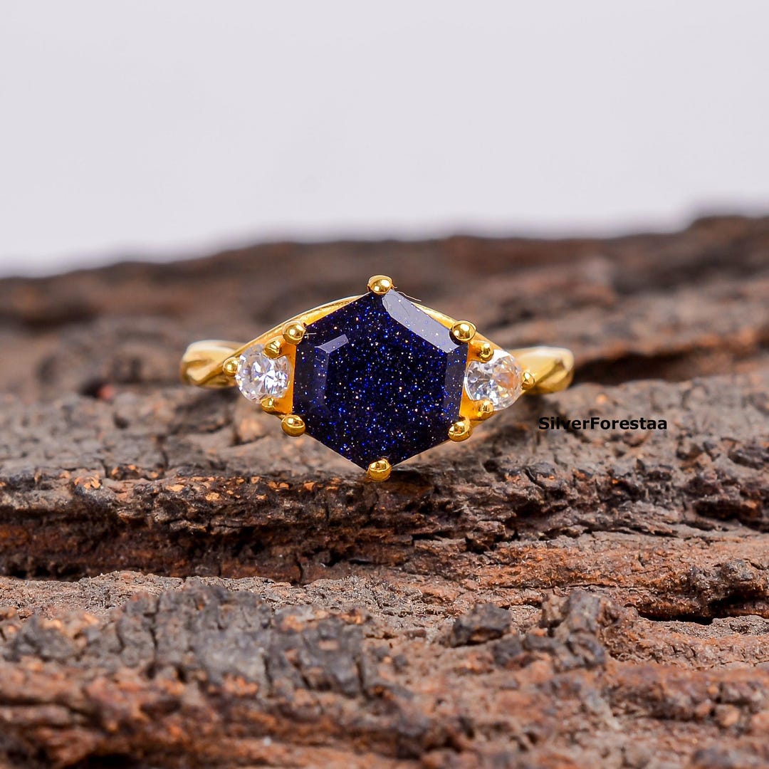 Galaxy Blue Sandstone Engagement Ring Dainty Ring Promise Jewelry Blue ...