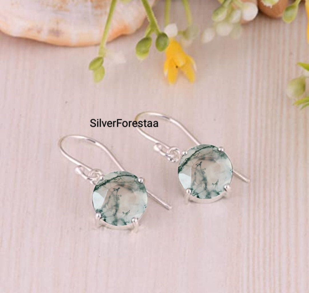Natural Moss Agate Earring, Gemstone Earring, 925 Silver Earrings, Boho ...