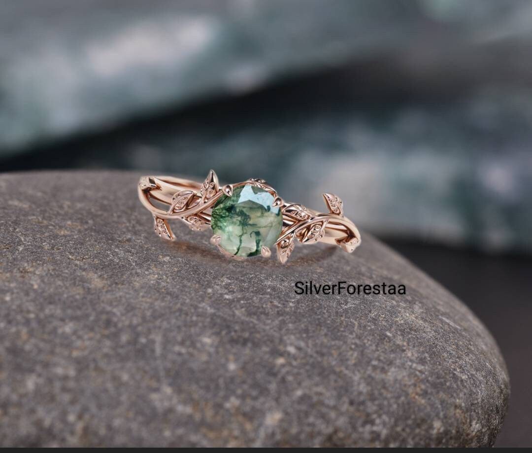 Natural Moss Agate Engagement Ring for Women, Alternative Engagement ...