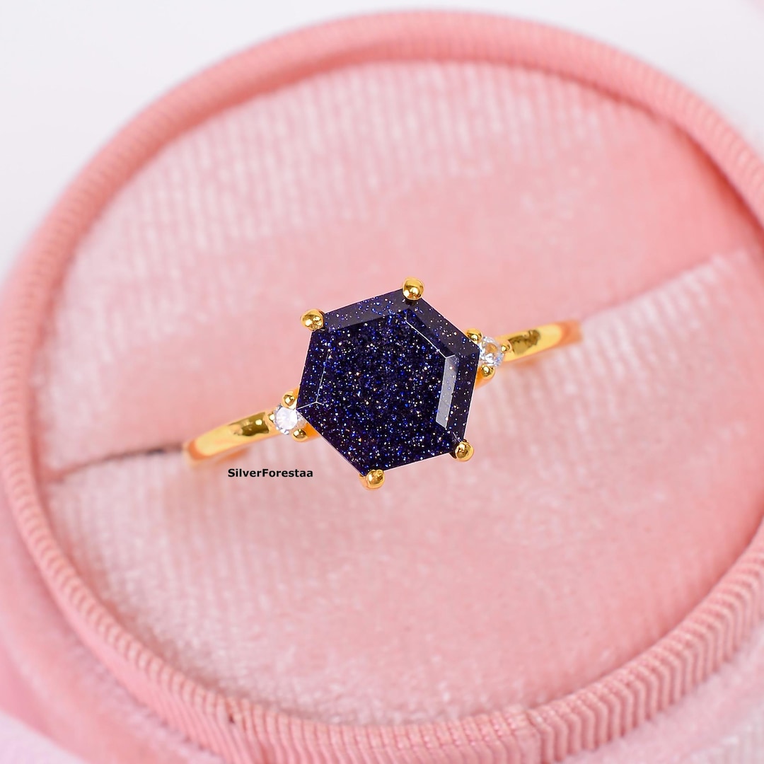 Galaxy Blue Sandstone Engagement Ring Dainty Ring Promise Jewelry Blue ...