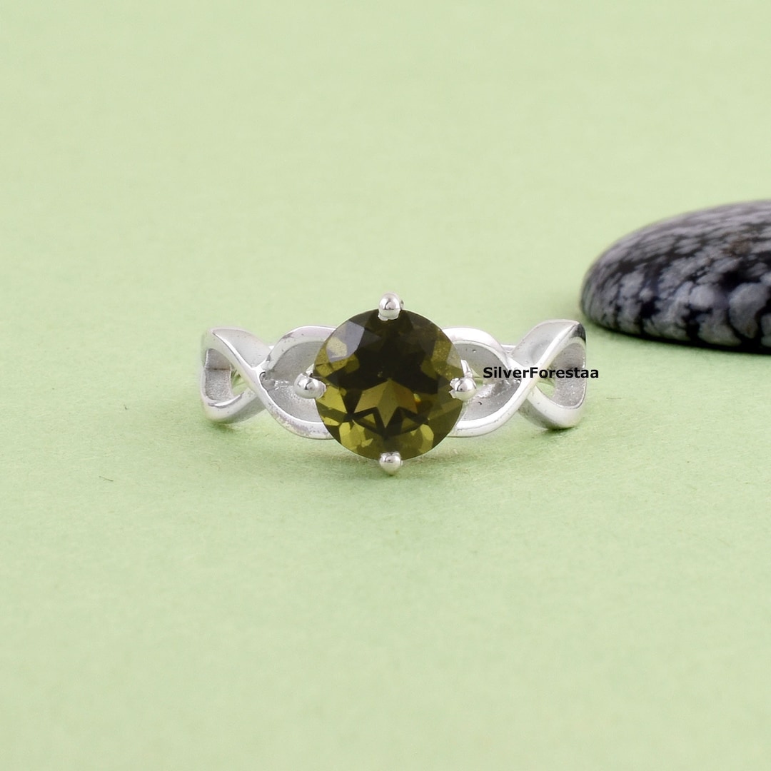 Natural Cut Moldavite Silver Ring Moldavite 925 Sterling Silver Ring ...