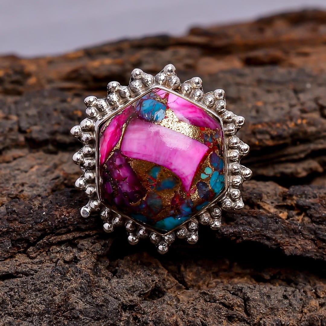 Kingman Pink Dahlia Turquoise Ring Kingman Oyster Turquoise Ring Pink ...