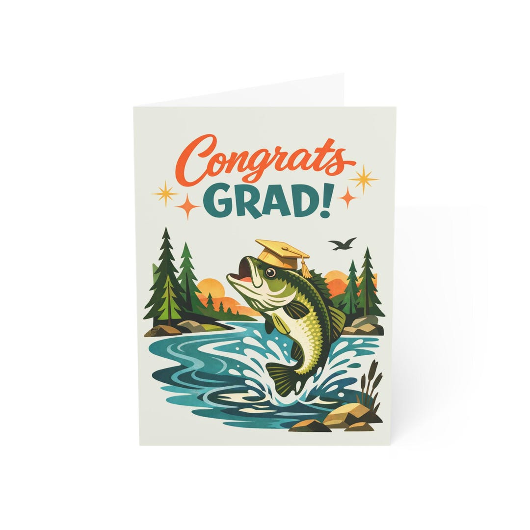 Congrats Grad Card, Bass Fish Graduation, Mid-century Modern Design ...