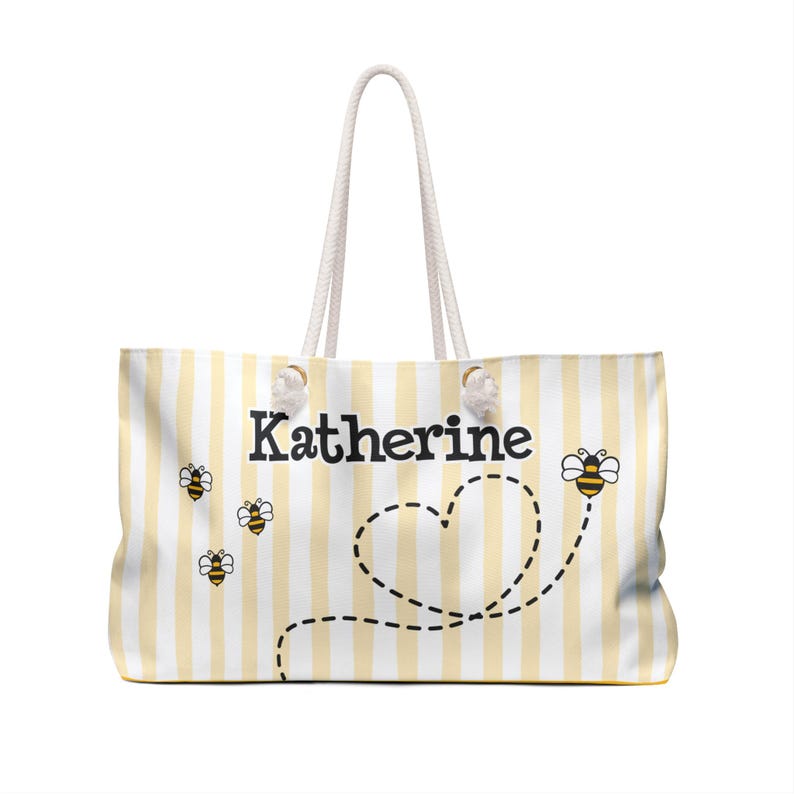 Personalized Bumble Bee Tote Bag, Custom Name Beach Bag, Spring Summer ...