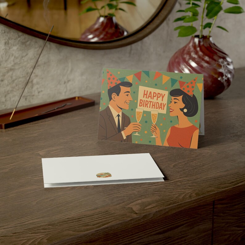 Mid Century Modern Birthday Card – Retro Cheers With Champagne, 7x5 ...