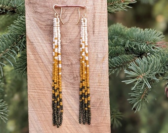 Beaded Ombre Fringe Earrings Seaside Sunset Seed Bead Earrings Long ...