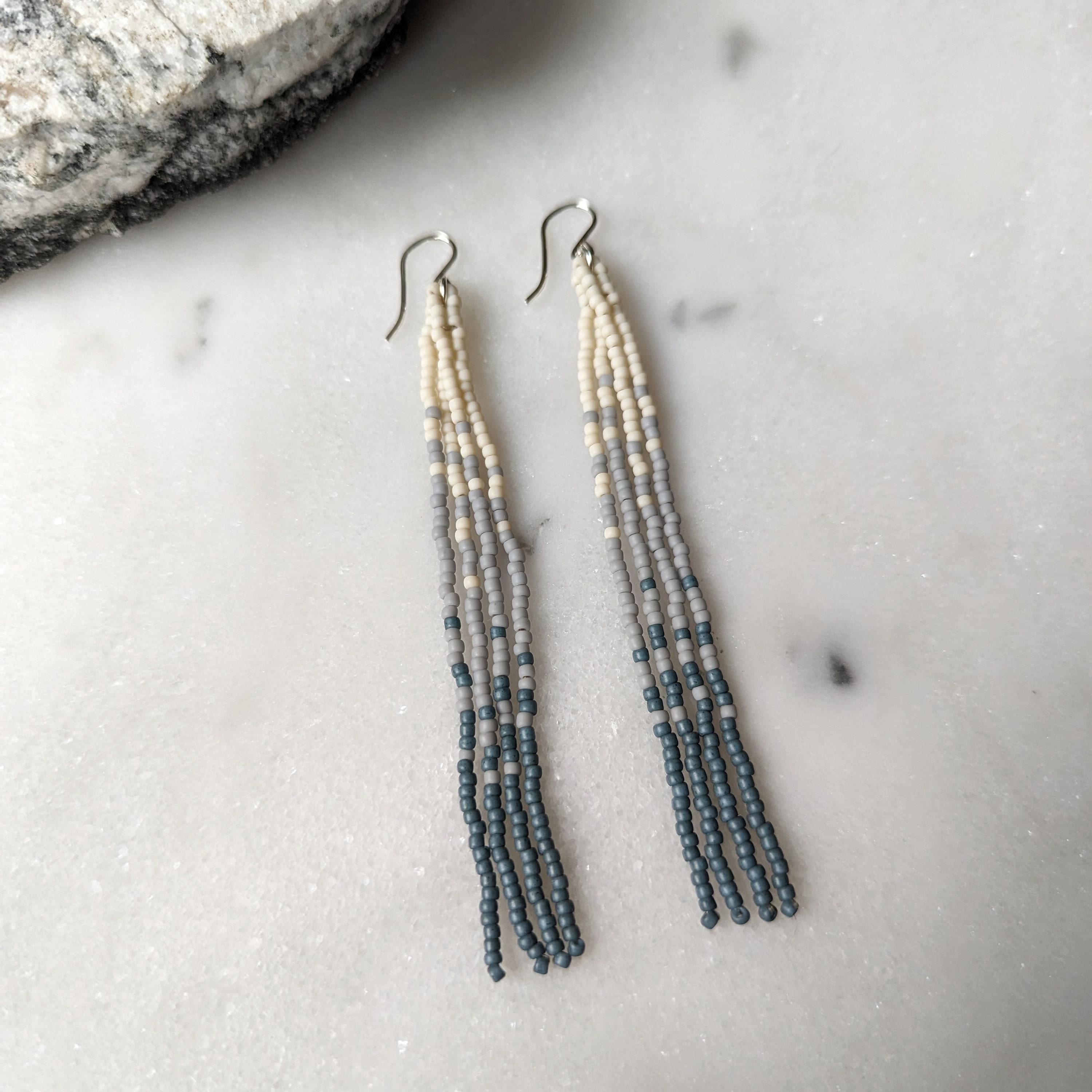 Blue Long Beaded Gradient Fringe Ombre Dangle Seed Bead Earring Ocean ...