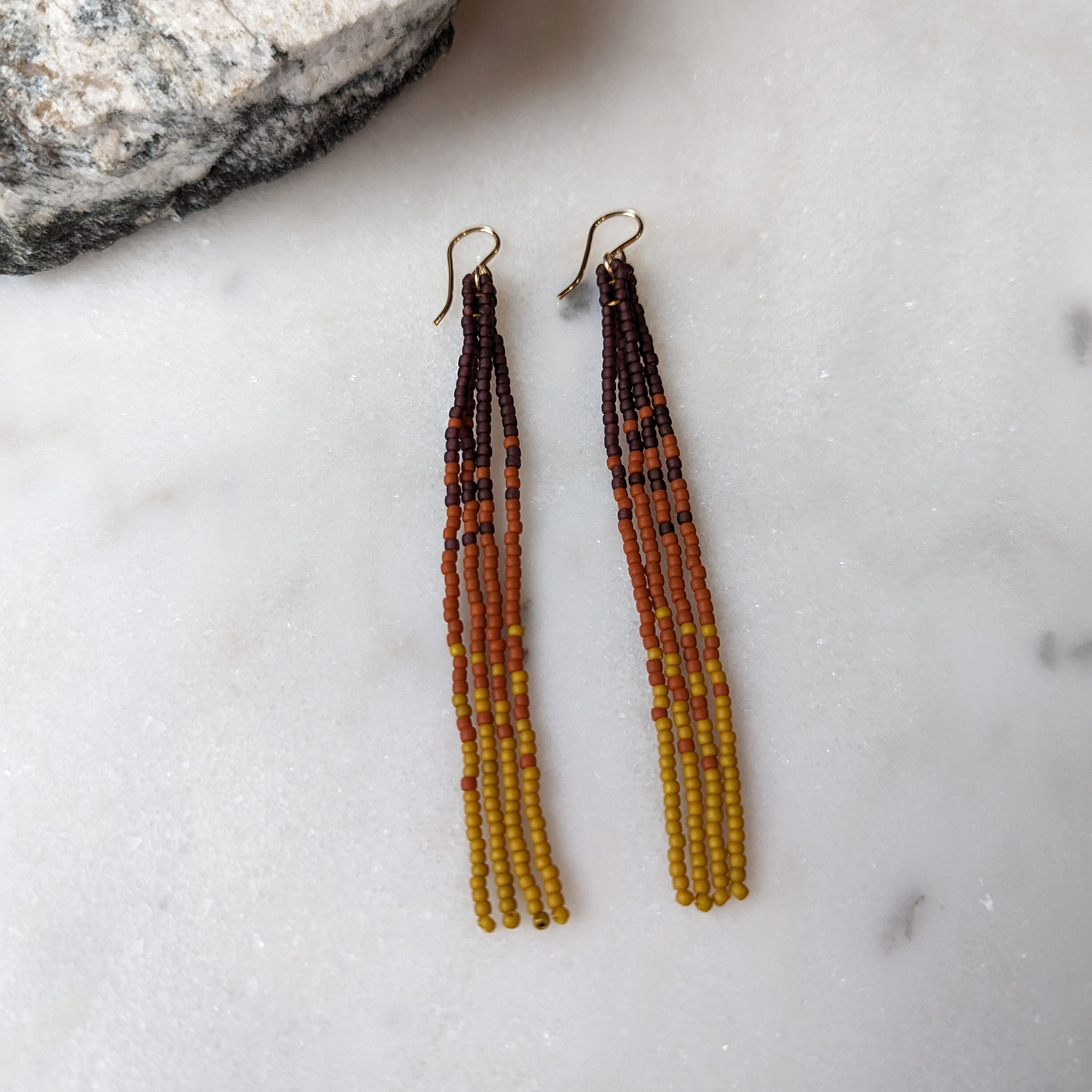 Long Beaded Fringe Earrings Fall Colors Dangle Seed Bead Earrings ...