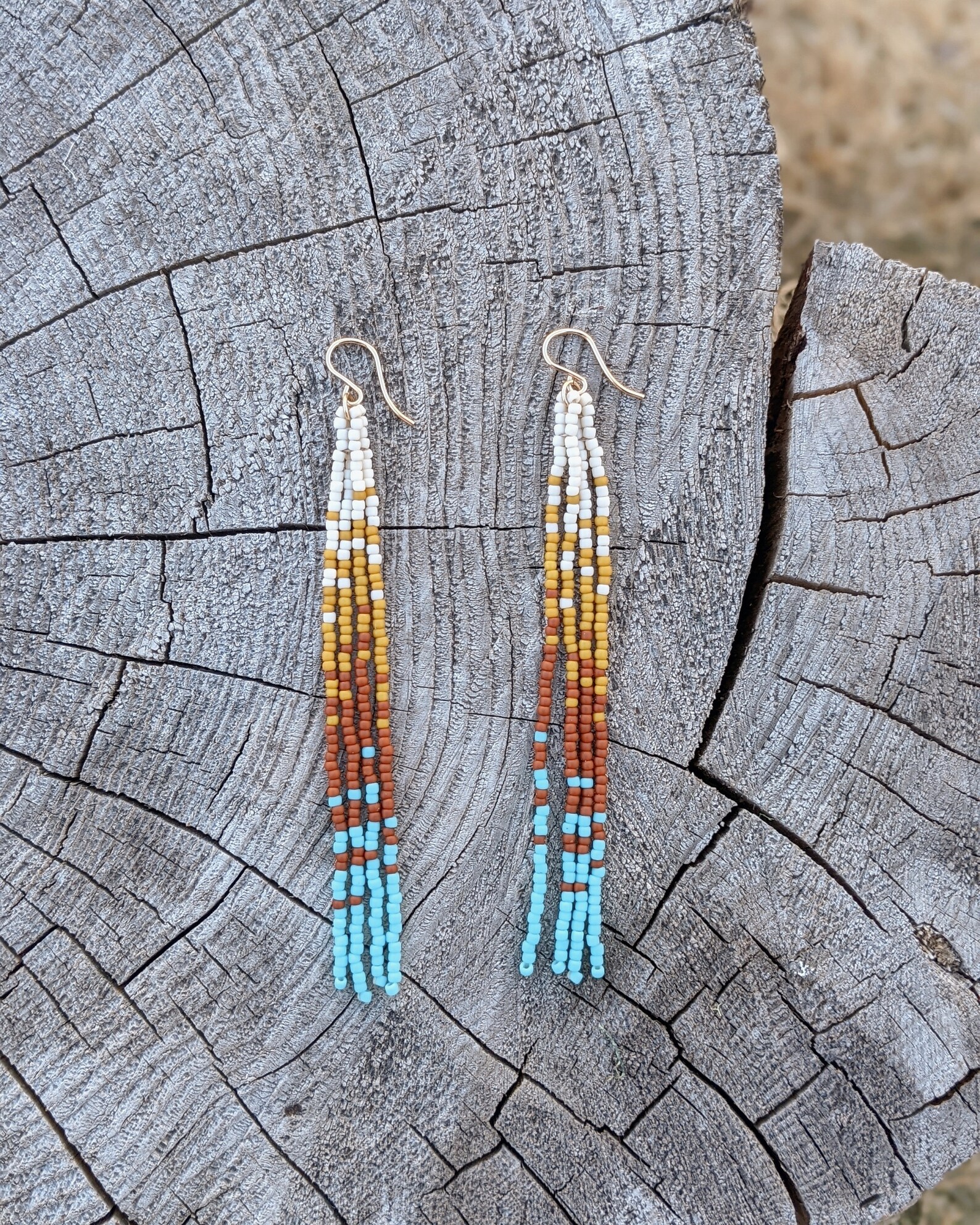 Beaded Ombre Fringe Earrings Seaside Sunset Seed Bead Earrings - Etsy
