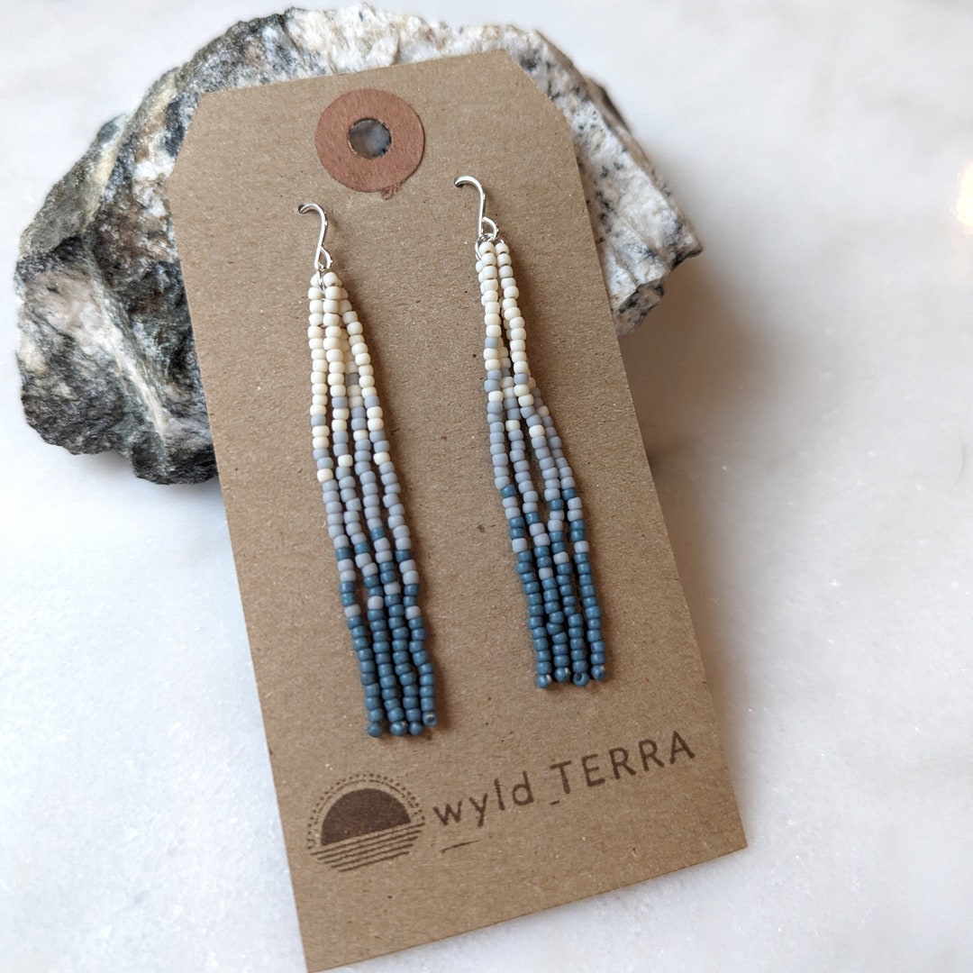 Blue Earrings Short Beaded Ombre Fringe Earring Ocean Inspired Colors ...