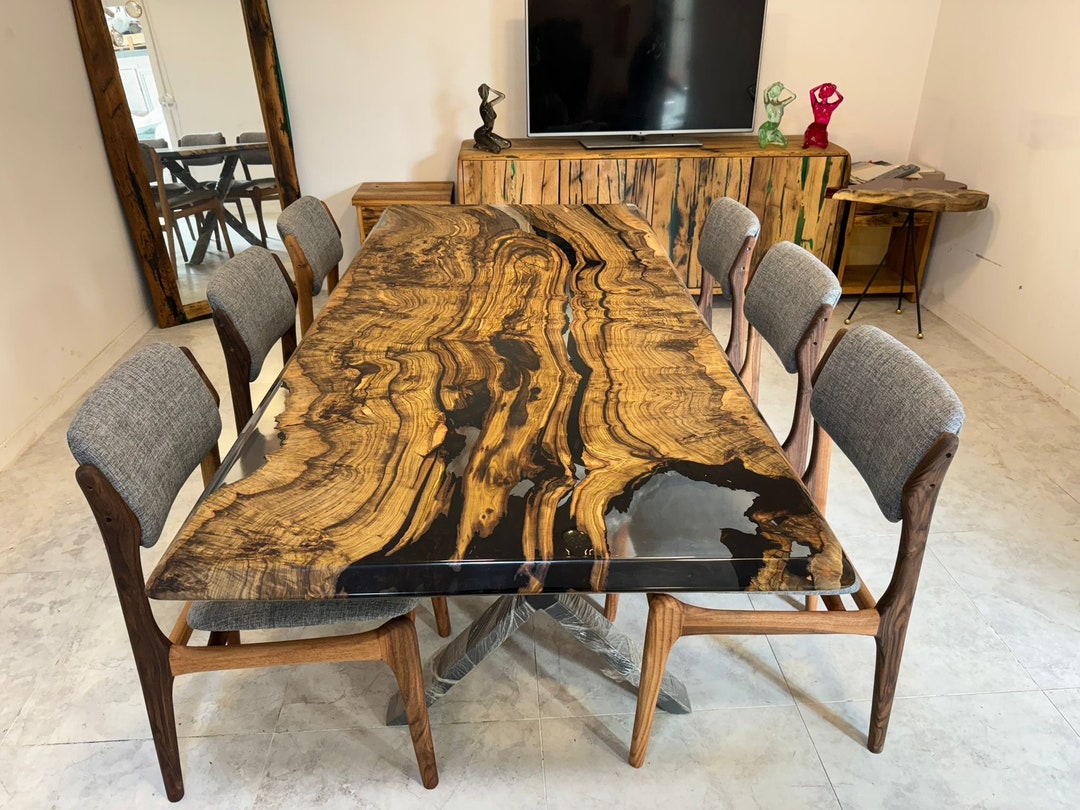 Hacberry Wood Epoxy Table- Smoke Epoxy- Resin Table - Custom Made Table ...