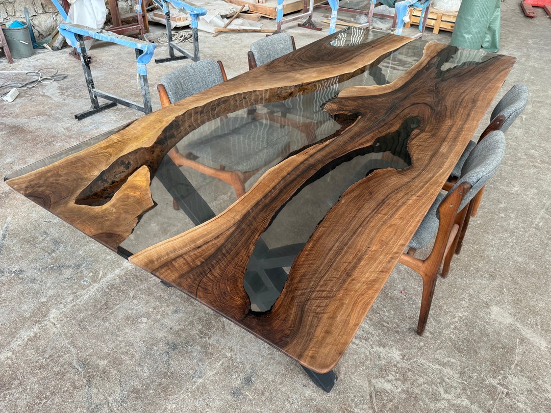 Handmade Walnut Epoxy Table: Custom Resin Dining or Coffee Table - Etsy