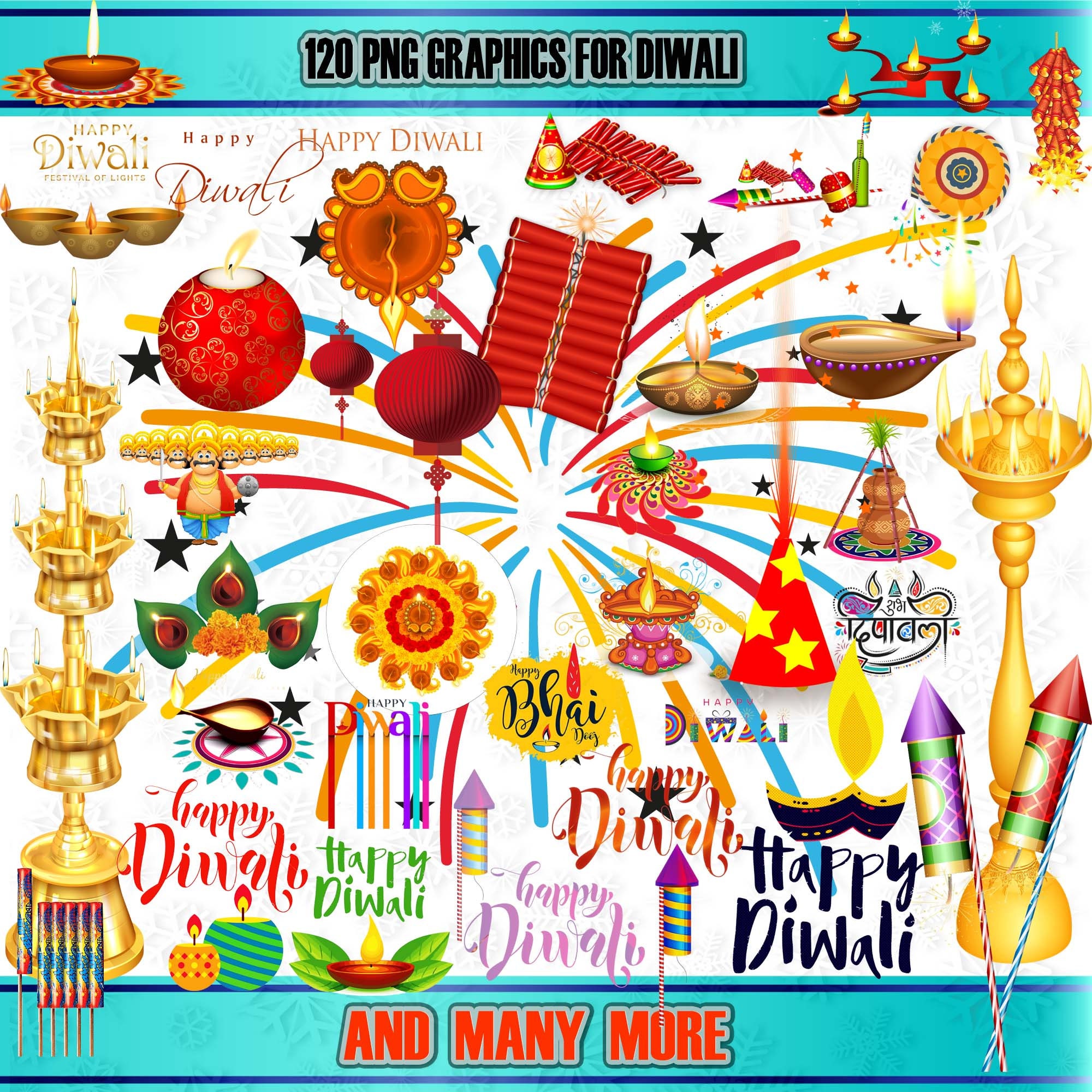 55 Diwali Svg Bundle & 120 Diwali PNG Graphics, Diwali Cliparts, Diwali ...