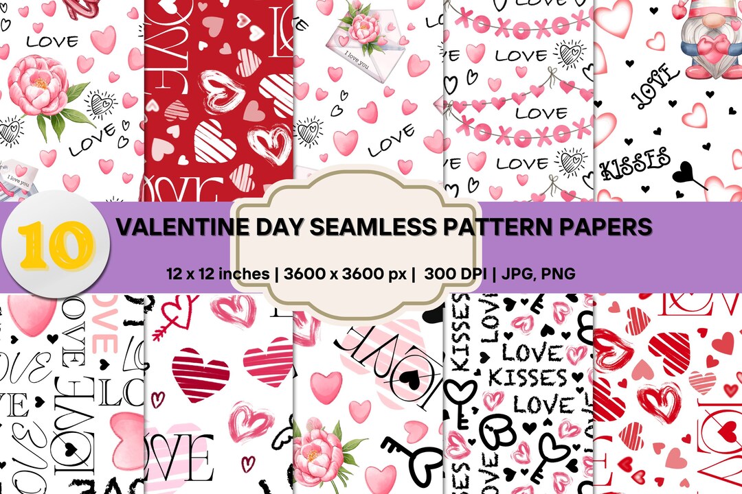 Valentine's Day Seamless Papers: Hearts & Glitter (digital Download) - Etsy