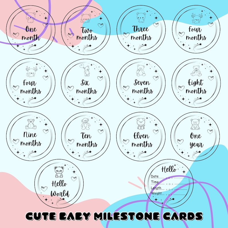 Cute Baby Monthly Milestone Svg Bundle, Baby Milestone Flash Cards ...