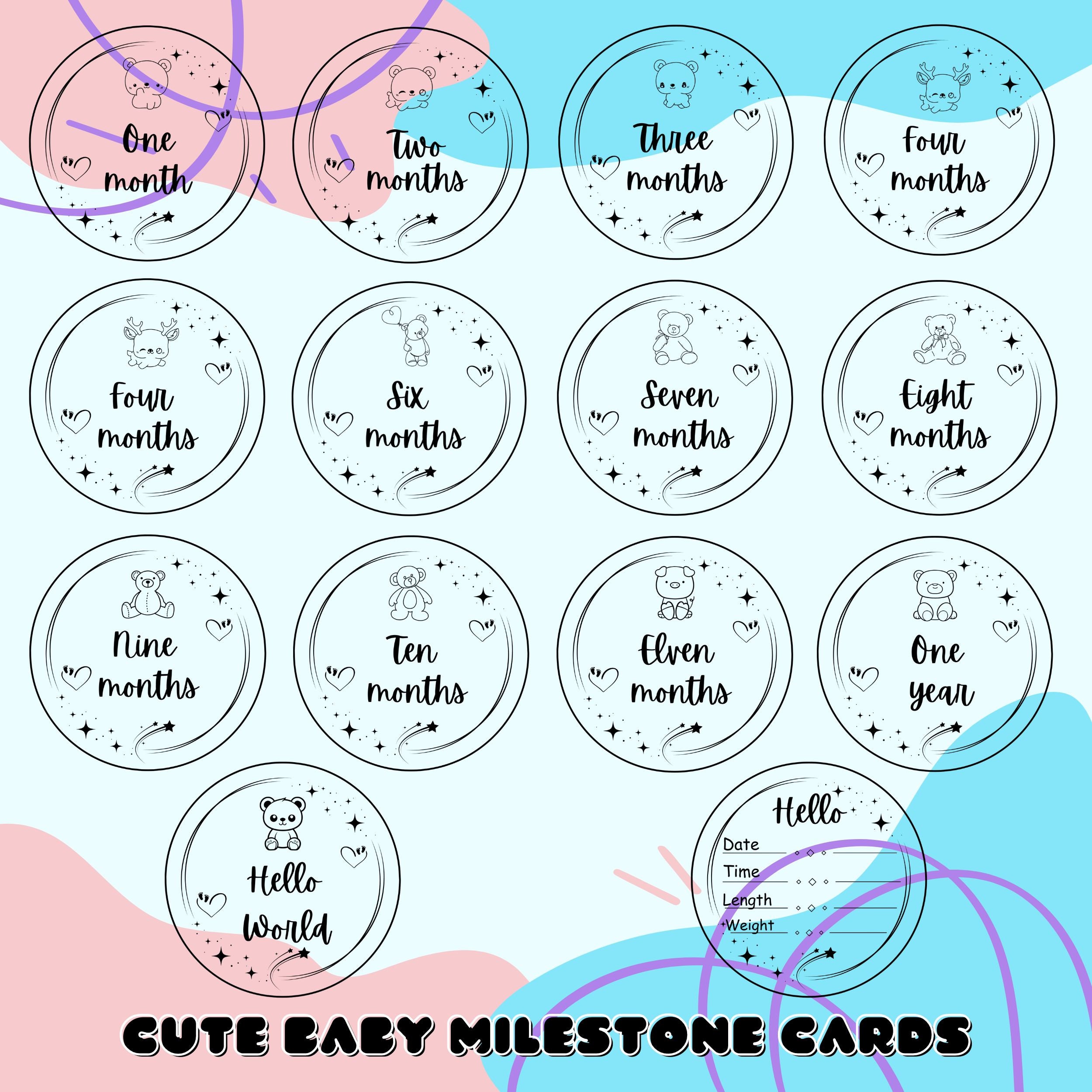 Cute Baby Monthly Milestone Svg Bundle, Baby Milestone Flash Cards ...