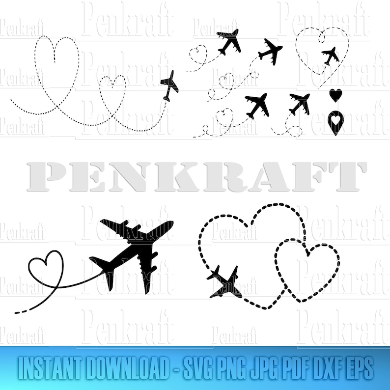 Airplane Heart Svg/ Airplane Route/ Airplane Path/ Airplane Dotted Line ...