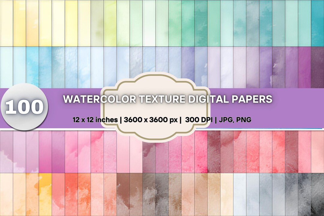 100 Watercolor Texture Papers: Rainbow Scrapbook Designs (digital ...