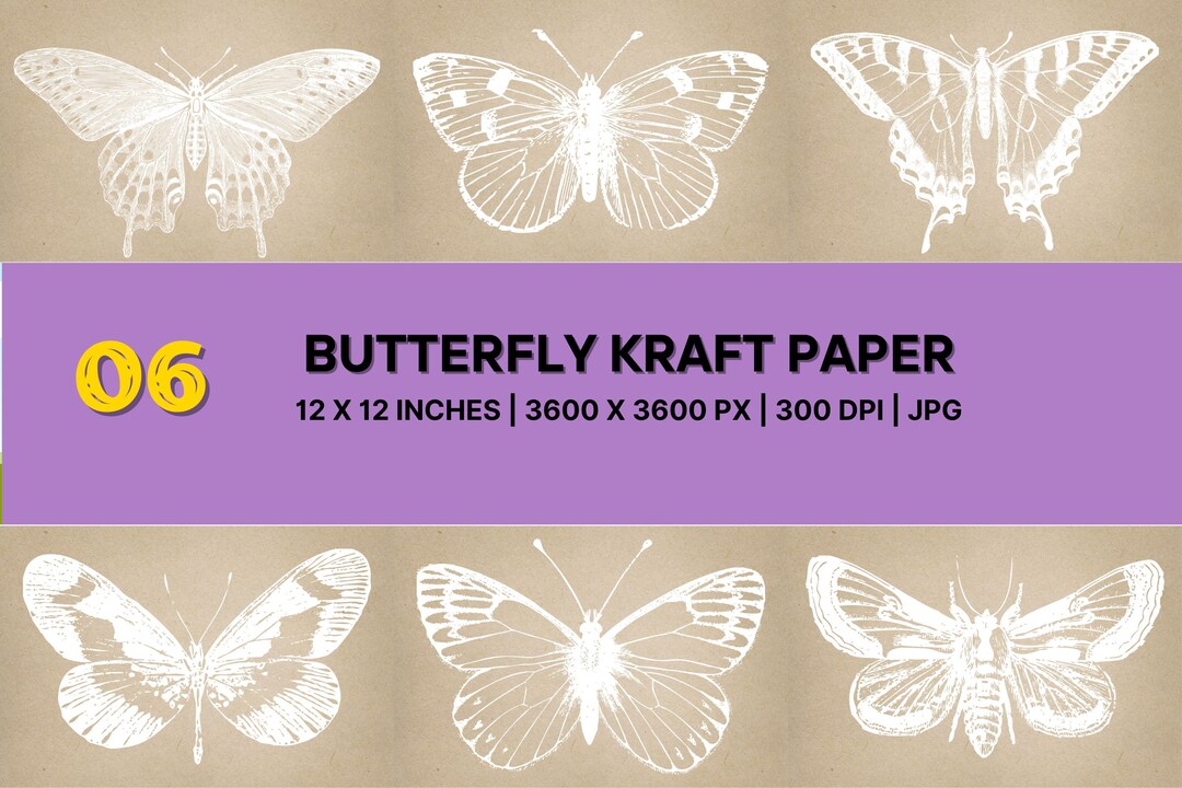 Butterfly Kraft Paper, Butterfly Digital Paper, Butterfly Vintage Paper ...