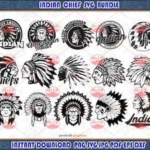 Indian Chief Headdress SVG Bundle, Native American Clip Art (digital ...