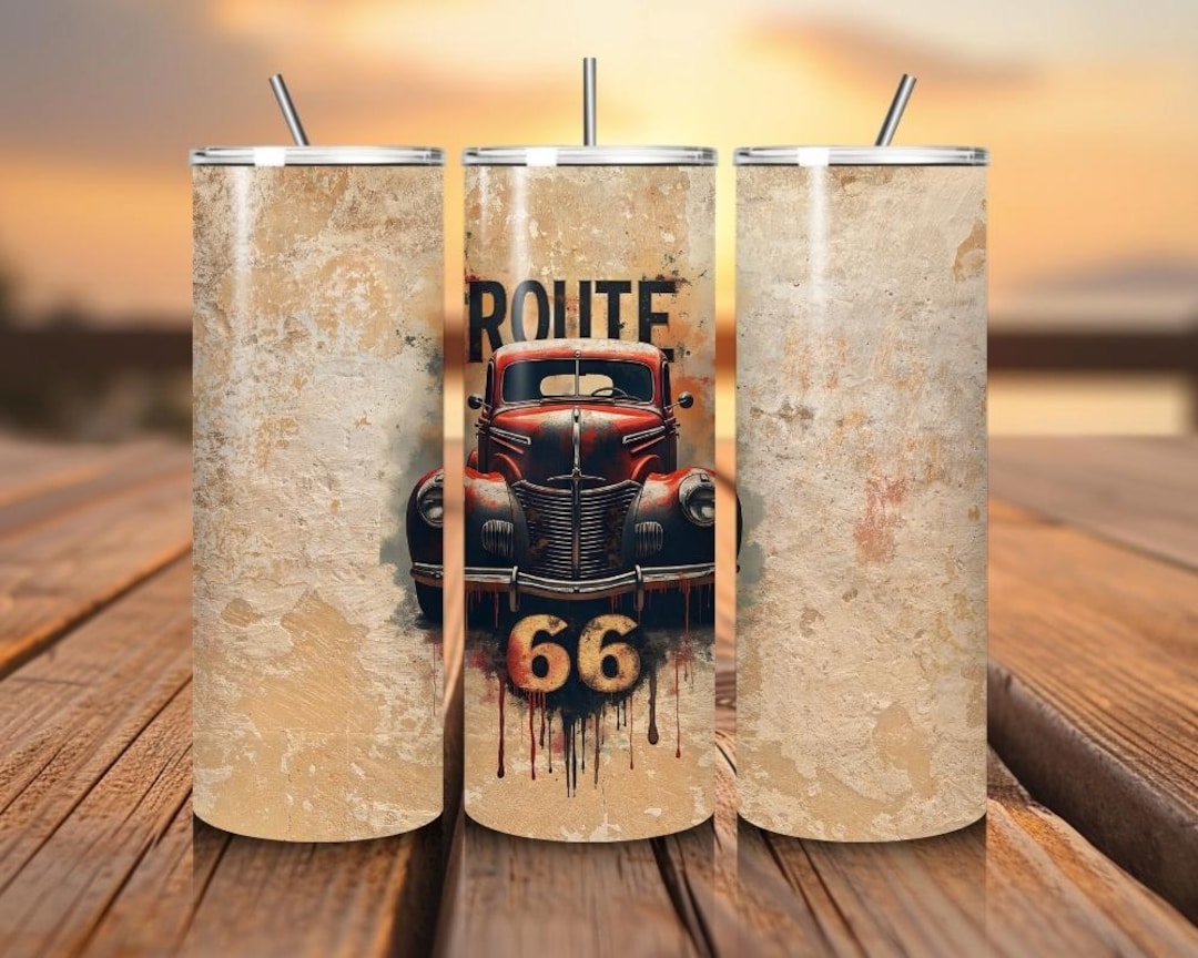 Watercolor Muscle Car Tumbler Wrap: Route 66 Sublimation Design ...