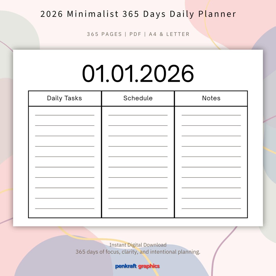 2026 Minimalist Daily Planner | 365 Days Printable Planner | Daily ...