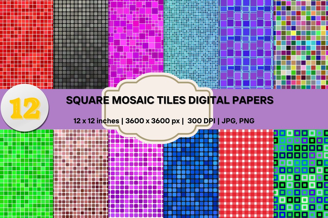 Mosaic Square Digital Pattern Papers, Mosaic Color Papers, Mosaic Tiles ...