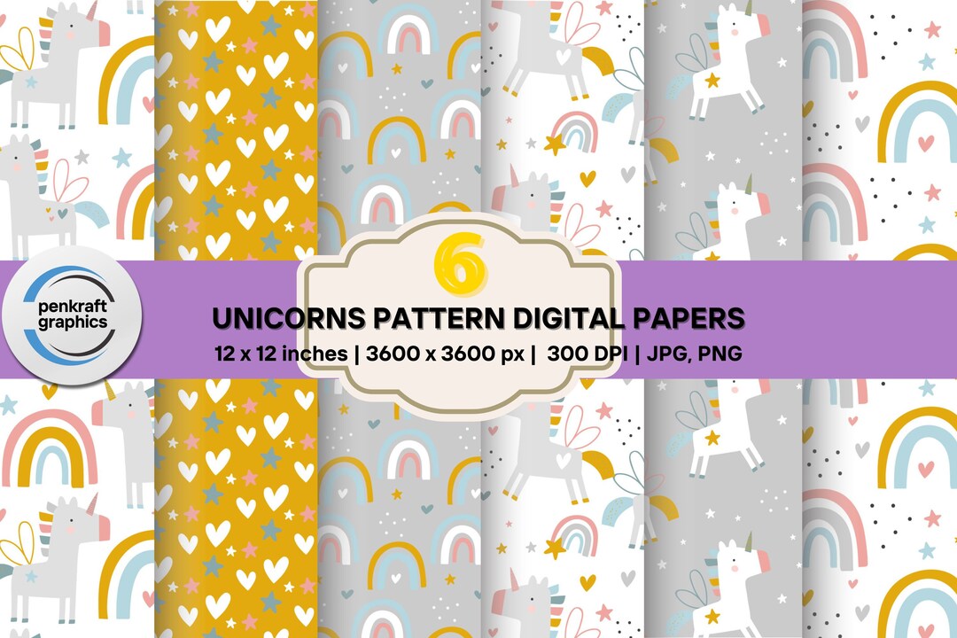 Unicorn Digital Pattern Papers, Unicorn Pattern Papers, Unicorn ...