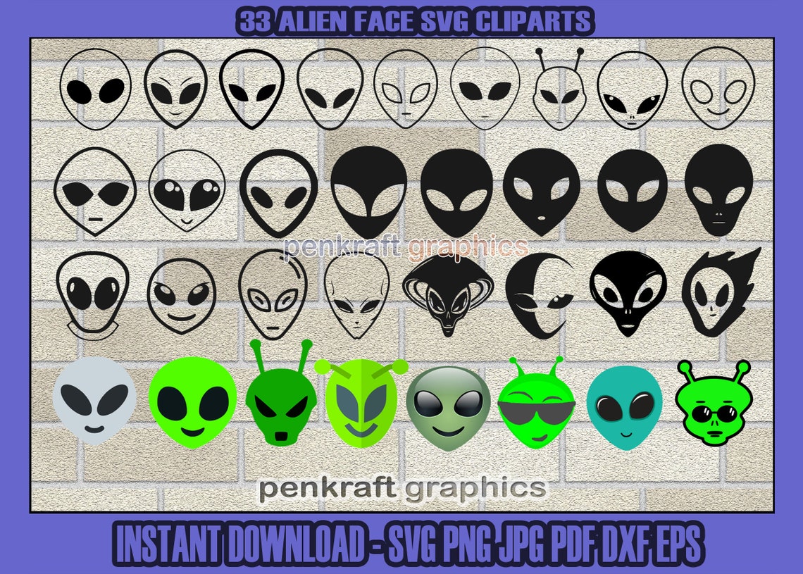 Alien Head Svg Bundle, Alien UFO, Alien Ship, Alien Abduction, Alien Vector, Alien Graphics ...