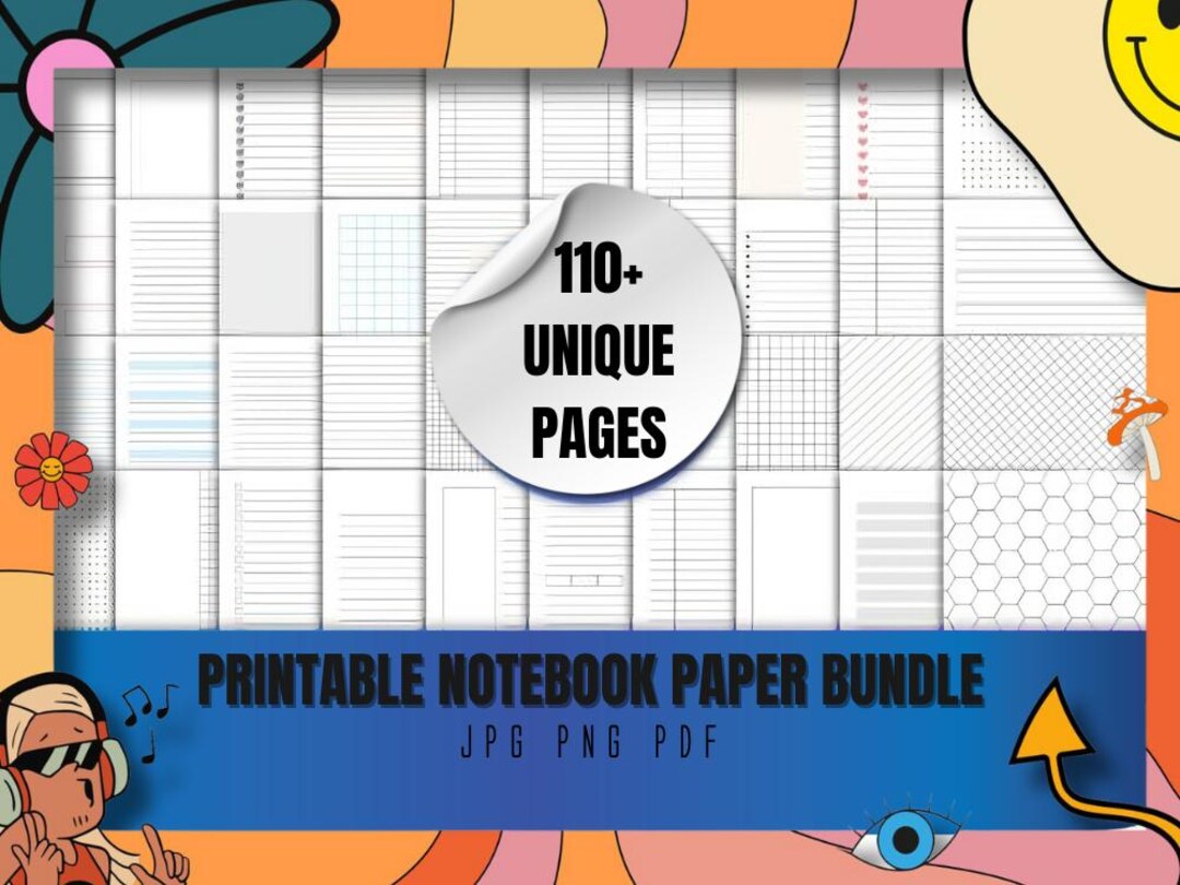 Printable Lined Notebook Paper Bundle: 110+ Unique Pages (PDF, JPG, PNG ...